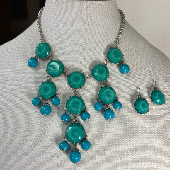 Jewelry | Large Drippy Blue And Green Marbled Statement Necklace Set ...